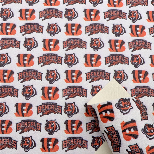 Bengals Football Team Litchi Printed Faux Leather Sheet Litchi has a p ...